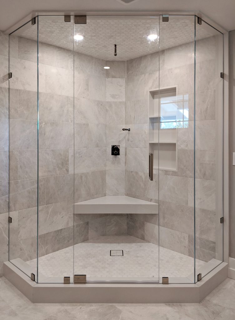 Neo Angle Frameless Glass Shower - Blizzard Frameless