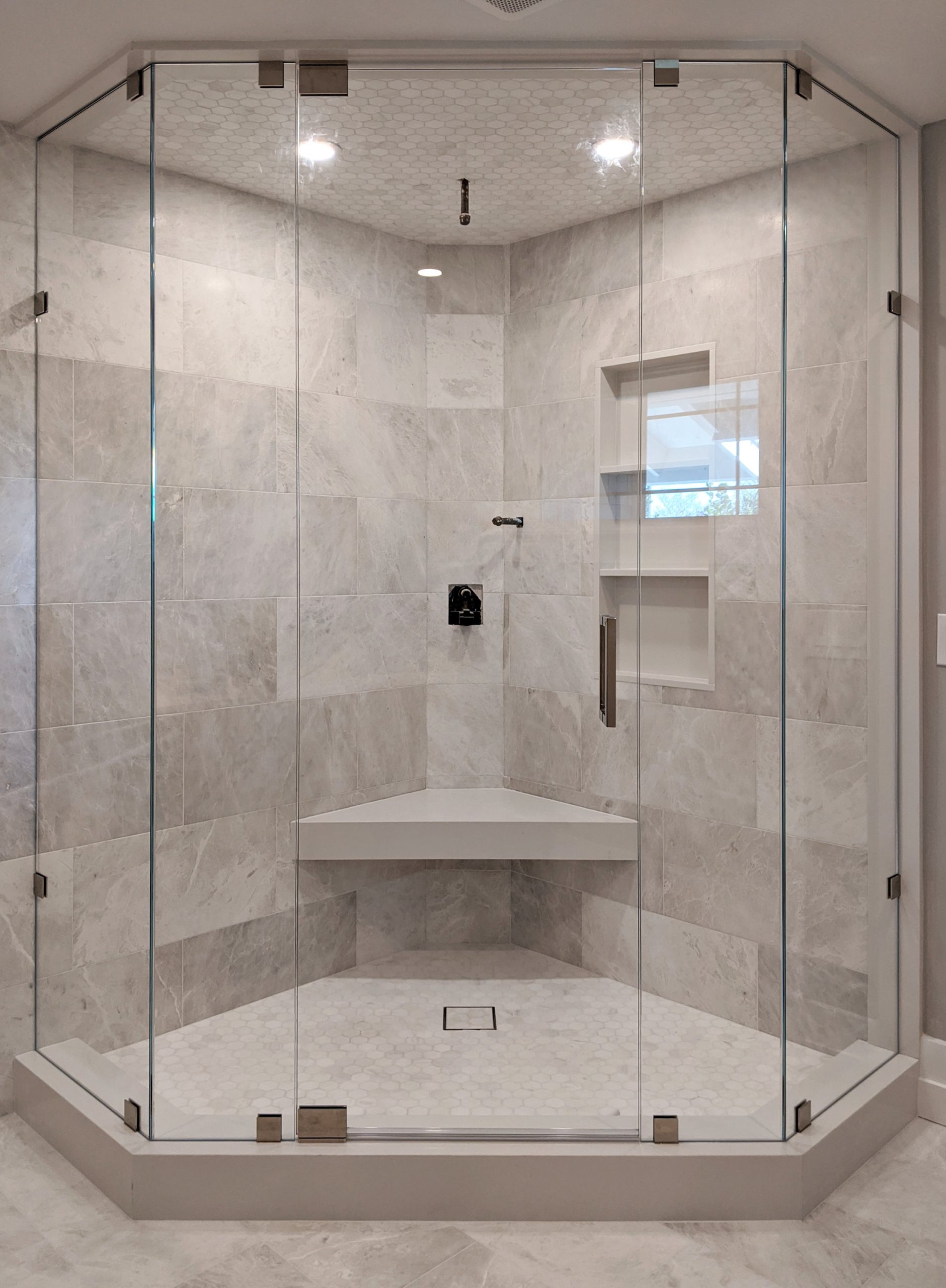 Neo Angle Frameless Glass Shower - Blizzard Frameless